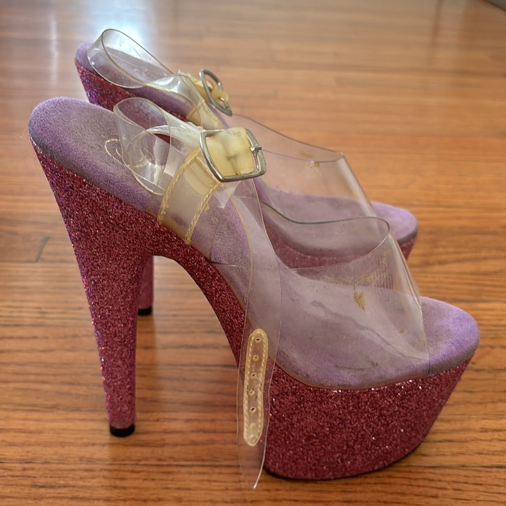 Pink Glitter Chunky Heels For Dancing - Gem